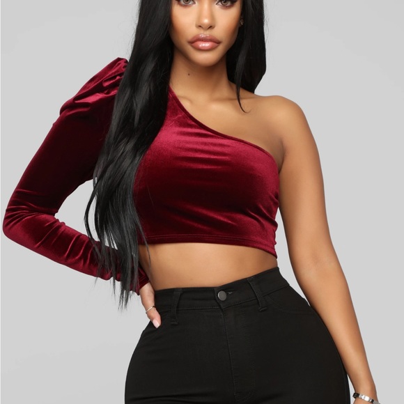 Fashion Nova | Tops | Nwt Velvet One Shoulder Crop Top | Poshmark